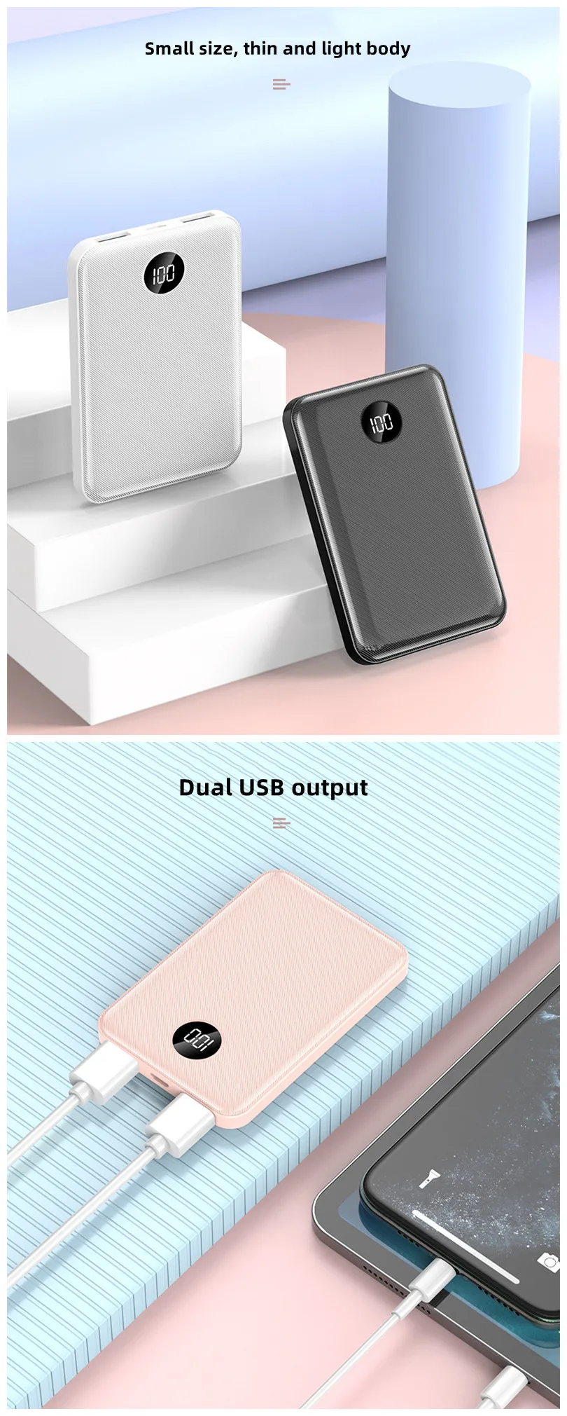 Mini 5000mah Power Bank,Digital Universal 10000mah Capacity Ultra-thin Safety Mobile Power Quick ...