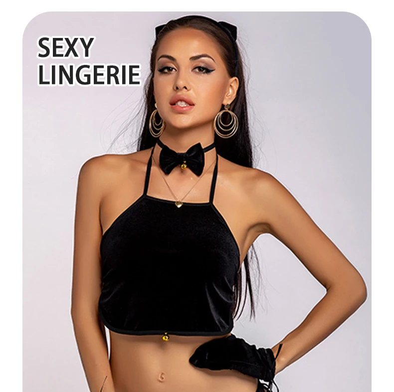 Black Nightclub Lingerie Uniform Bondage Sexy Suits Catgirl Role Play Sexy Women Party Anime