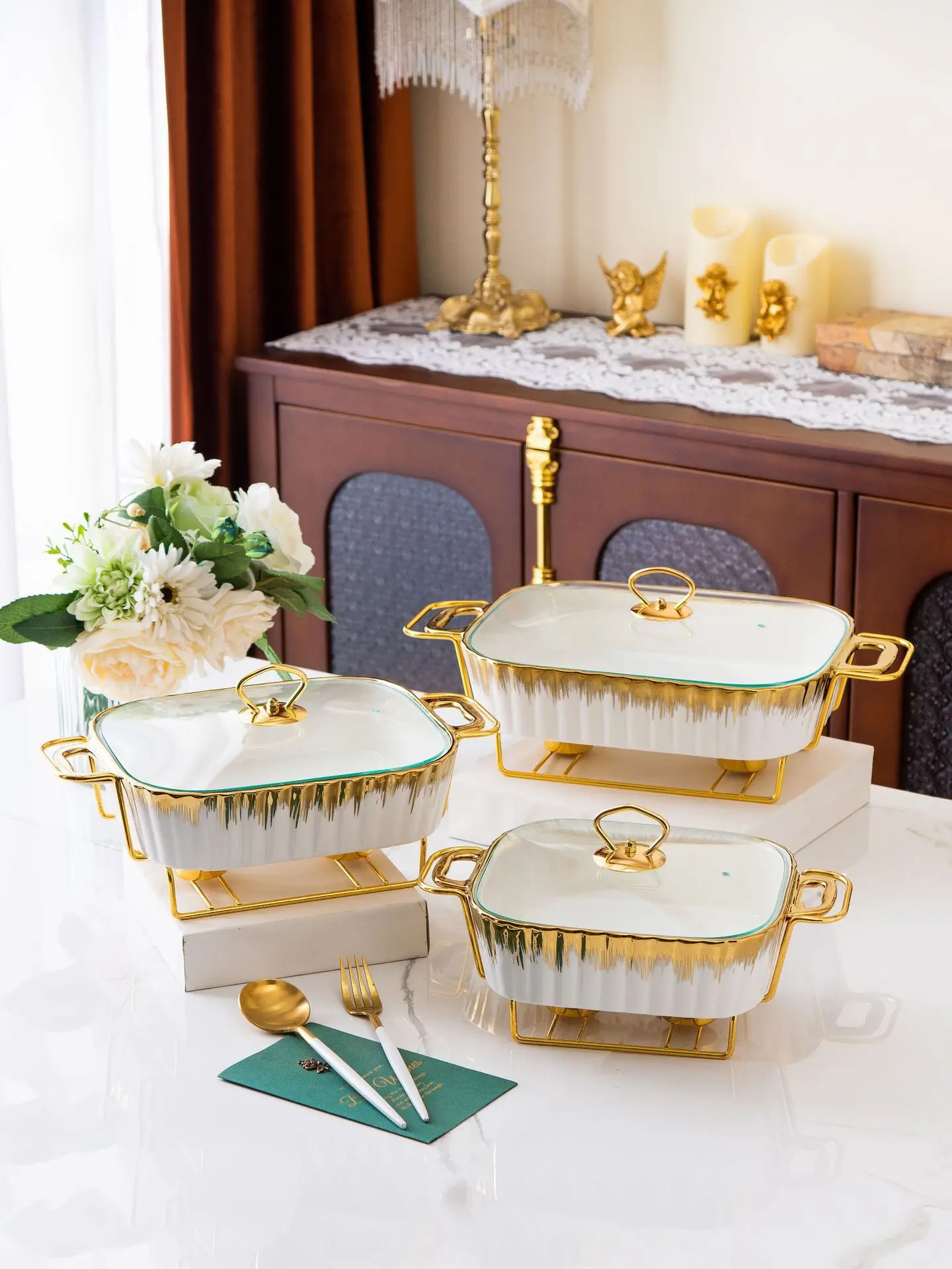 Luxury Hot Rectangular Golden Ceramic Pot - Perfect for Baking
