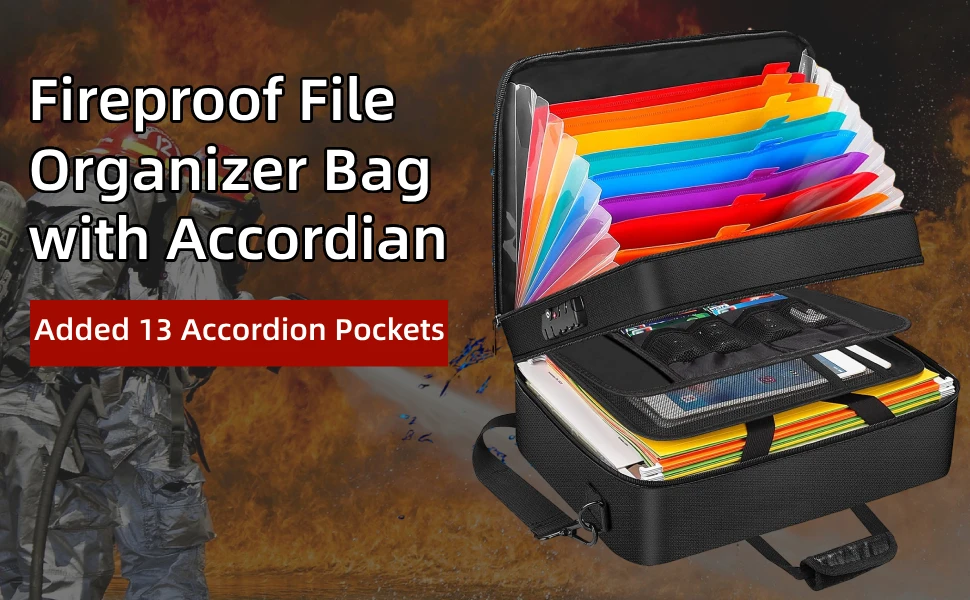 Waterproof A4 File Folder Organizer 12 Compartment Expanding Fireproof ...