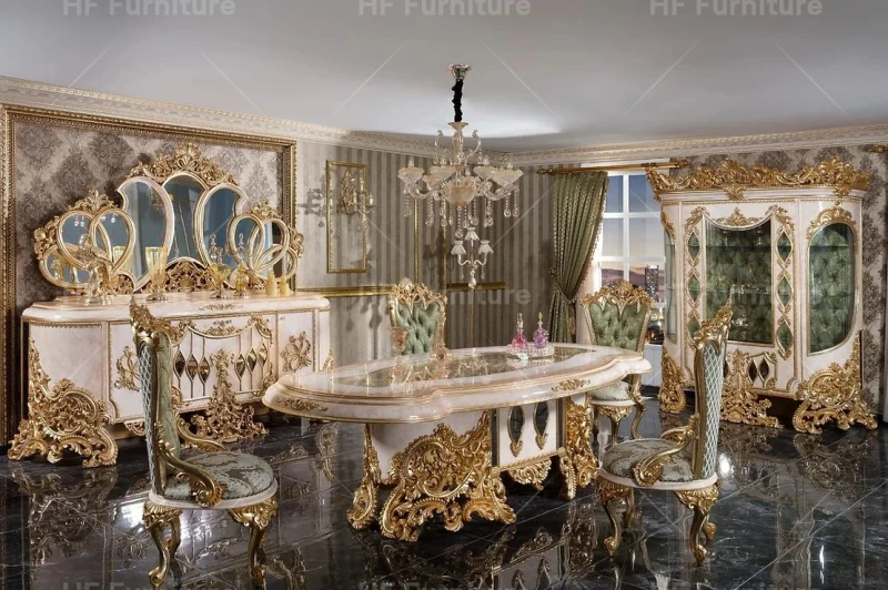 Rococo Royal Luxury Golden Solid Wood Dining Table French Classical ...