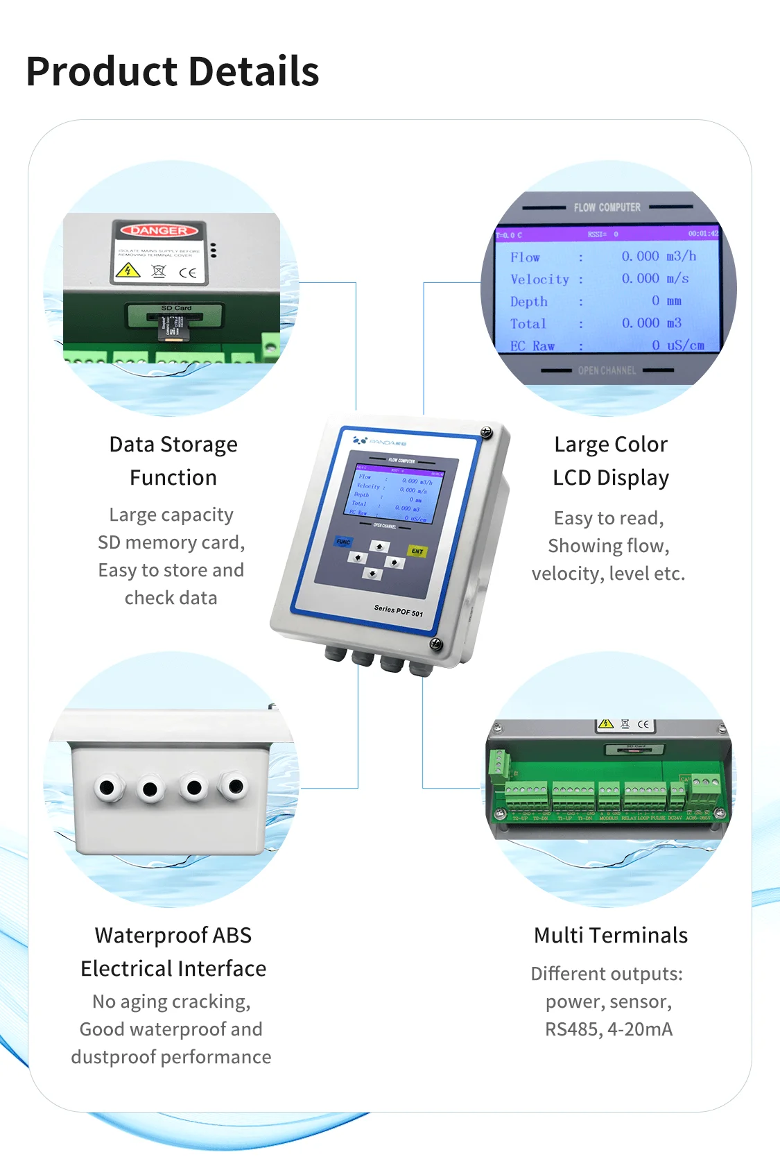 IP68 /IP66 Doppler Open Channel Flow Meter RS485/4-20mA/Data Logger ...