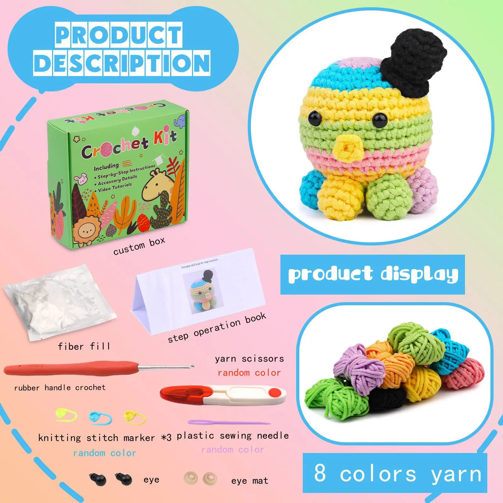 Easy To Do Amigurumi Wobbles Crochet Animal Kit Crochet Animal Diy ...