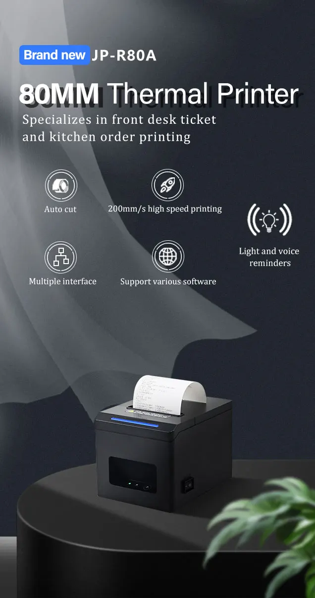 JP-R80A Jprinter Auto Cutter Thermal Printer for 80mm Receipts, WiFi ...