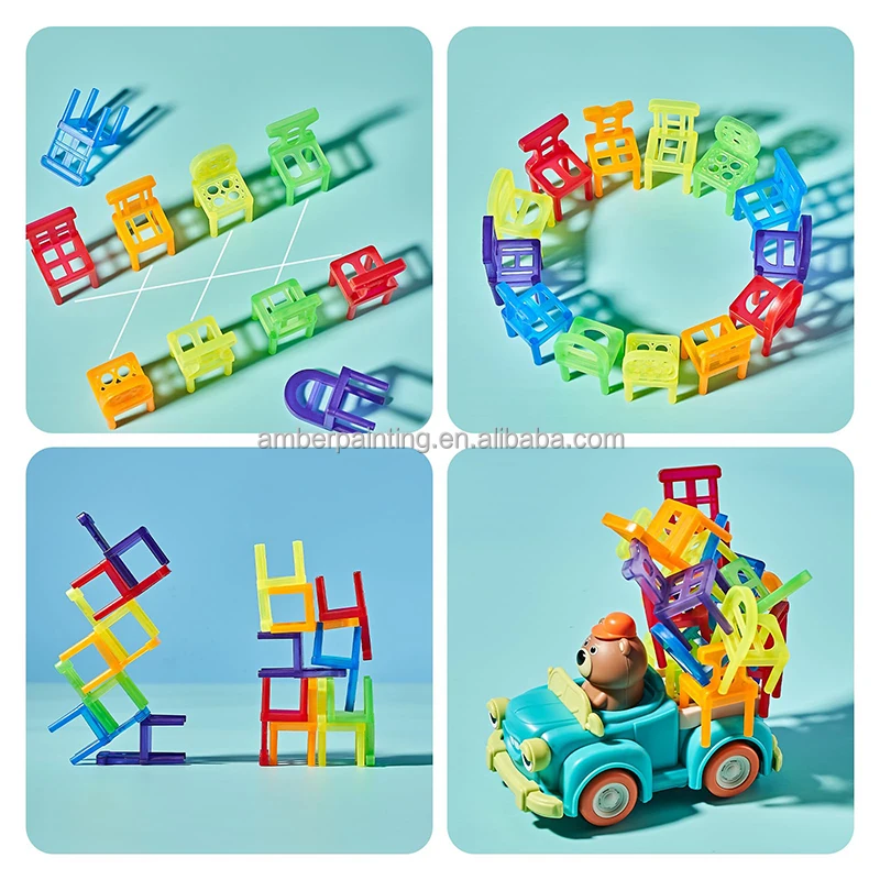 Children Funny Bear Car Chair Stacking Toys Parent-child Interactive ...