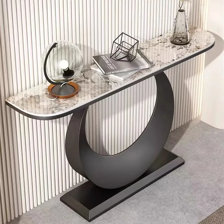 Italian Luxury Rock Plate Entryway Table Modern Simple Metal Console ...