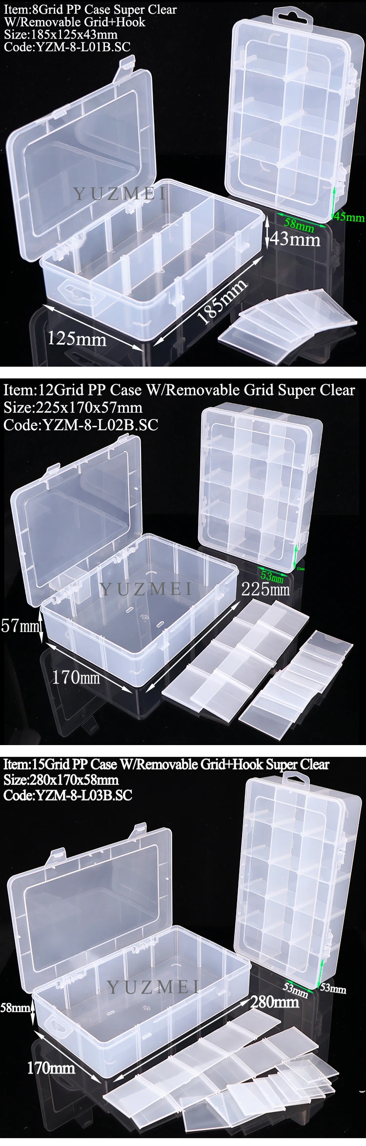 YUZMEI Plastic Removable Dividers Case Tackle Case Small Tool Storage ...