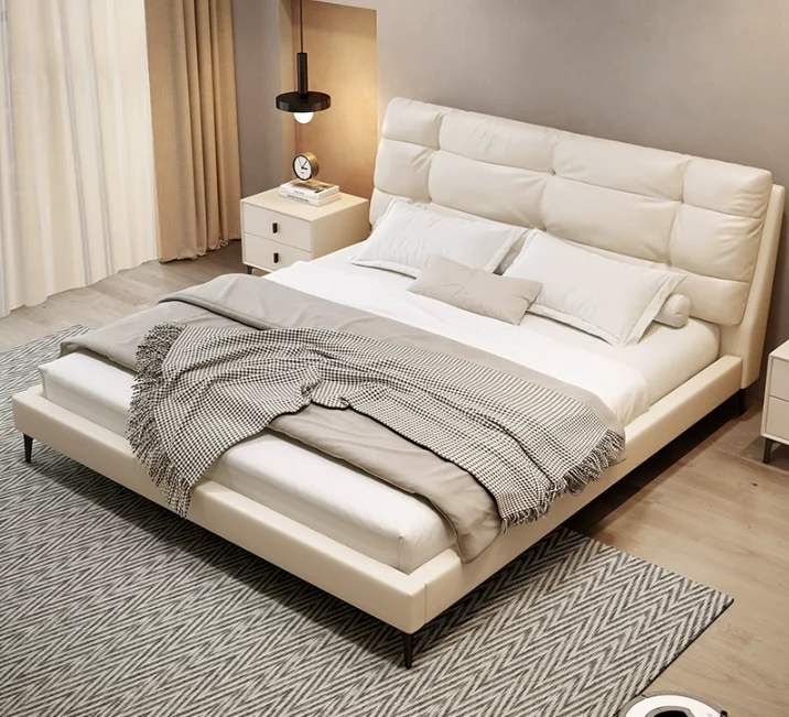 Leather Bed Modern Simple Double Master Bedroom Nordic Network Red Soft ...