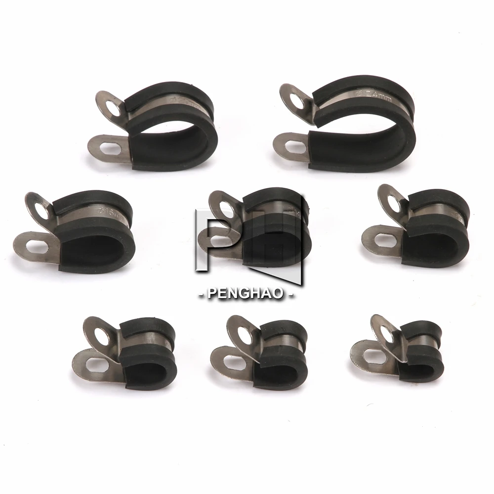 Stainless Steel Black Rubber Lined Retaining Hose P Clips Clamp Hose ...