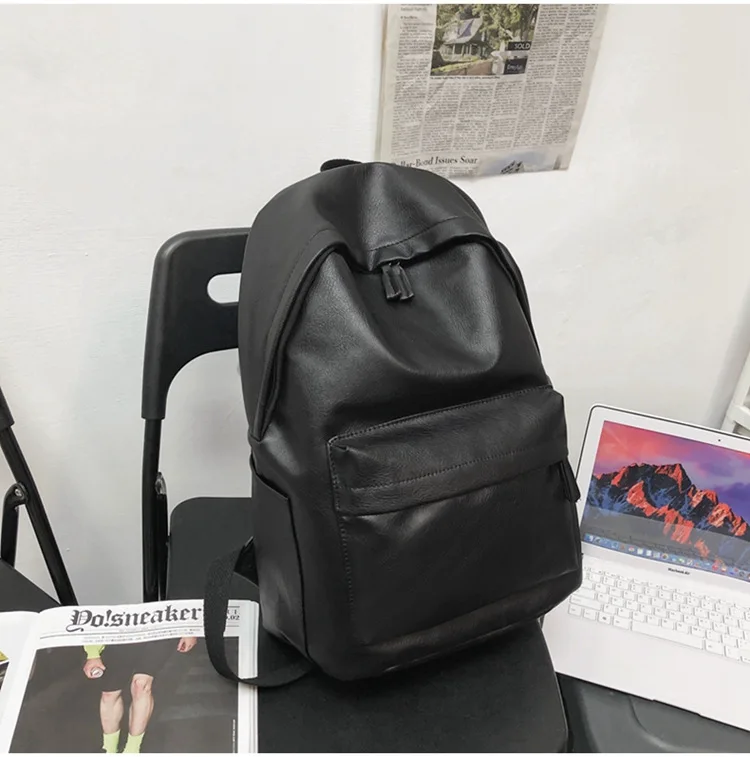 Spot Casual Waterproof Student School Backpack PU Leather Backpack ...
