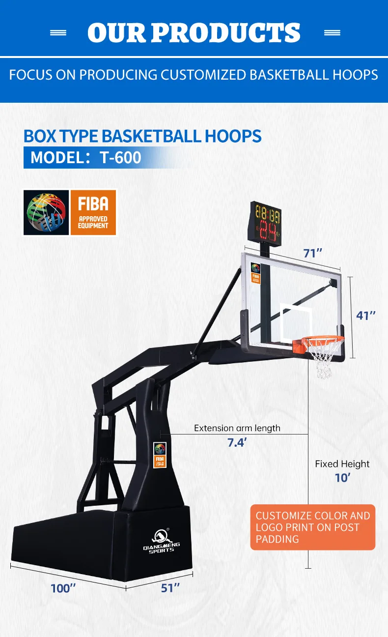 Fiba Standard Electro-Hydraulic Basketball Stand for Competition