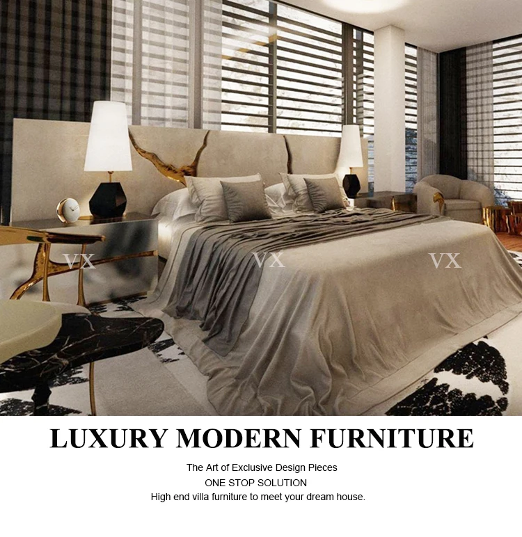 Customized Modern Luxury King Size Bed Wide Headboard With Gold ...