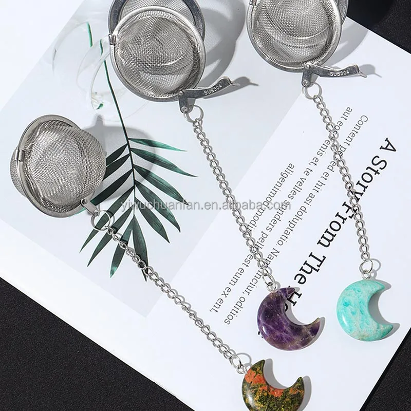 Natural Stone 304 Stainless Steel Tea Infusers Crystal Moon Heart Stone ...