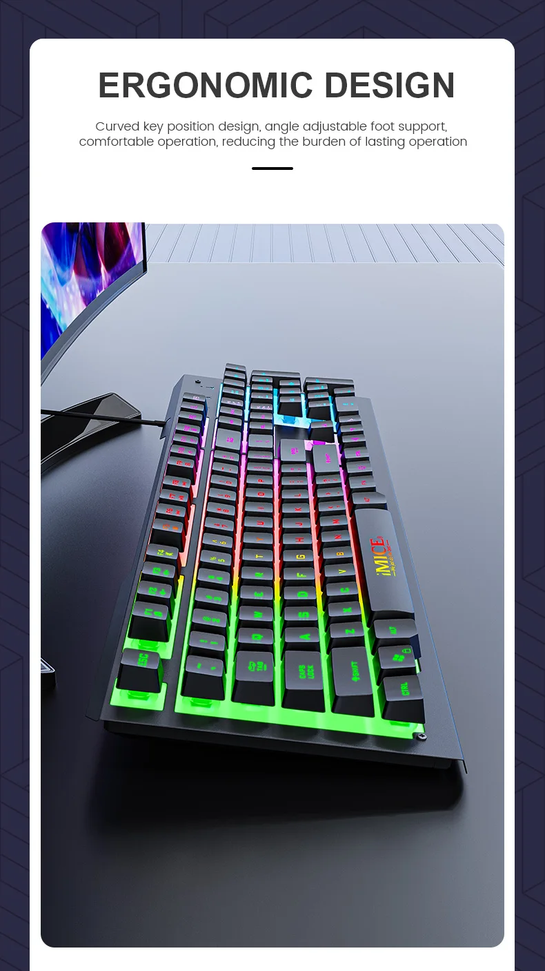 iMICE AK-900 LED Backlight Wired Keyboard - Black, 104 Keys, USB ...