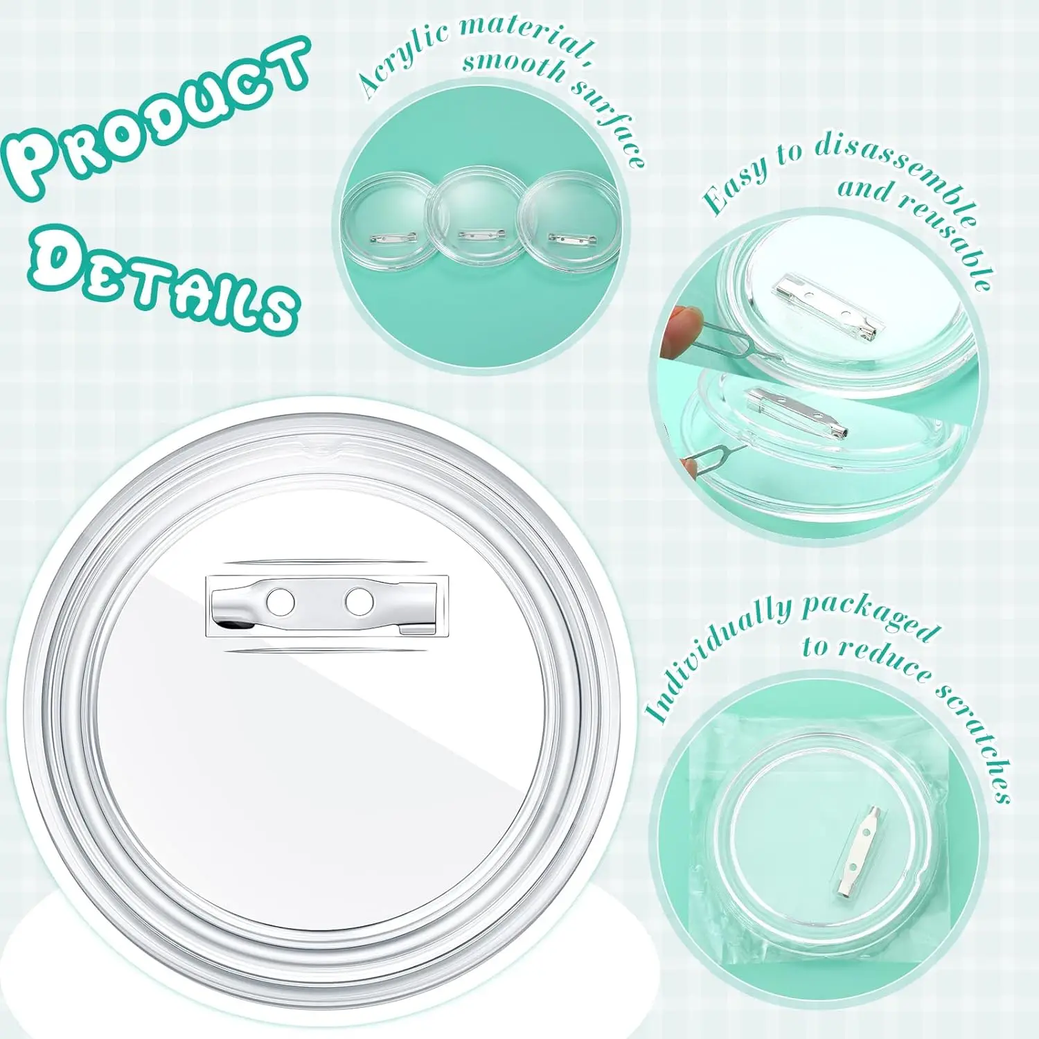 3.15 Inch Acrylic Button Badges With Pin,Clear Button Badges Craft ...