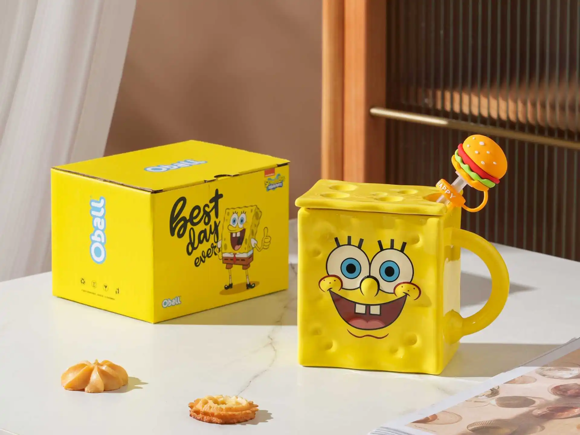 Spongebob Squarepants Mug with Lid - Creative Ceramic Cup