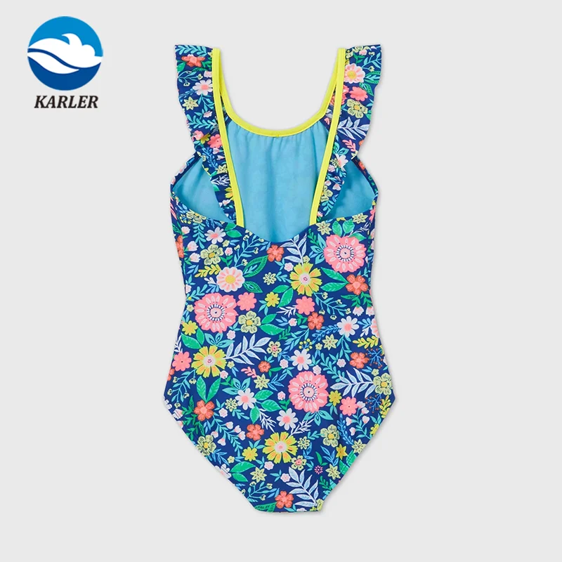 Custom Made Girls Swimming Pool Nylon Fabric Breathable Blue Firework ...