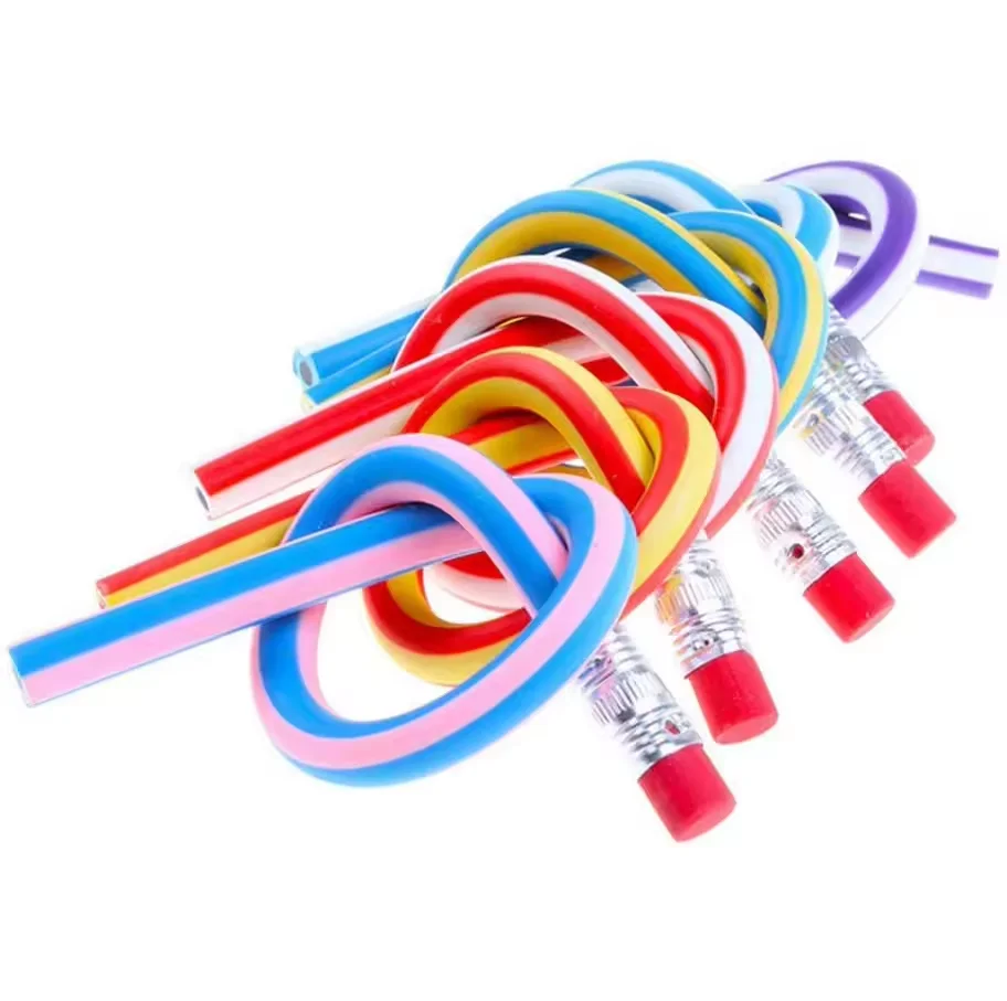 Longorgeous Flexible Multi-colored Striped Pencil With Eraser Top - Oem