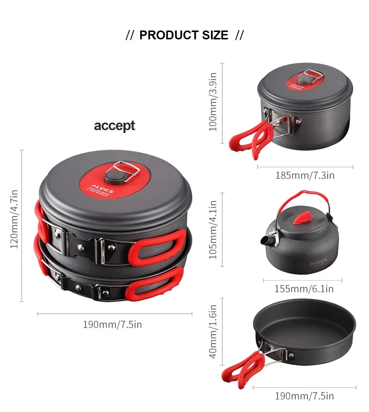 Alocs Lightweight Portable Compact Cooking Pots And Pans Mess Kit ...