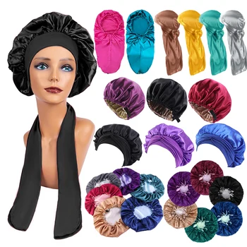 Wholesale Custom Logo Long Braid Bonnets Adjustable Wide Band Night Hat ...