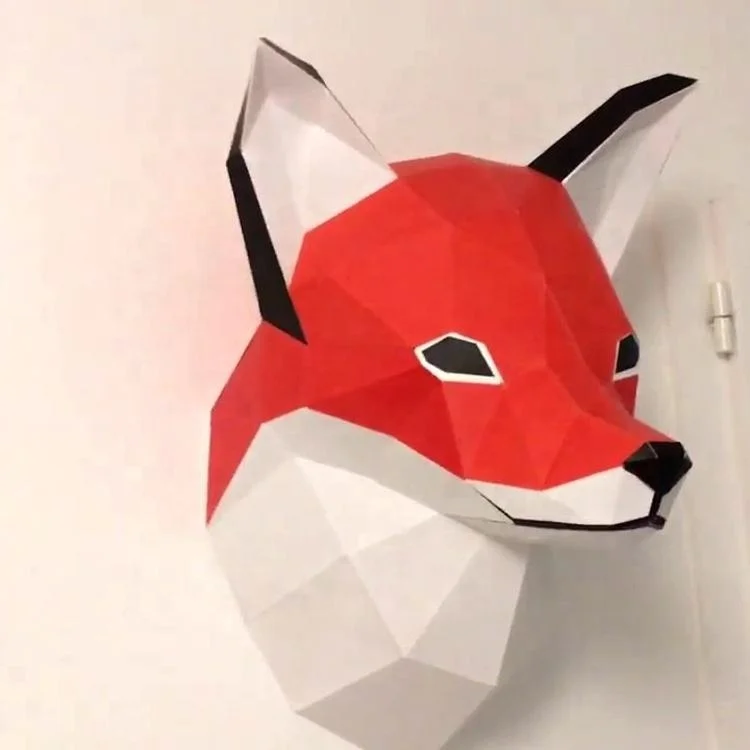 Fiberglass Origami Statue Geometric Art Fox Head Resin Wall Sculpture ...