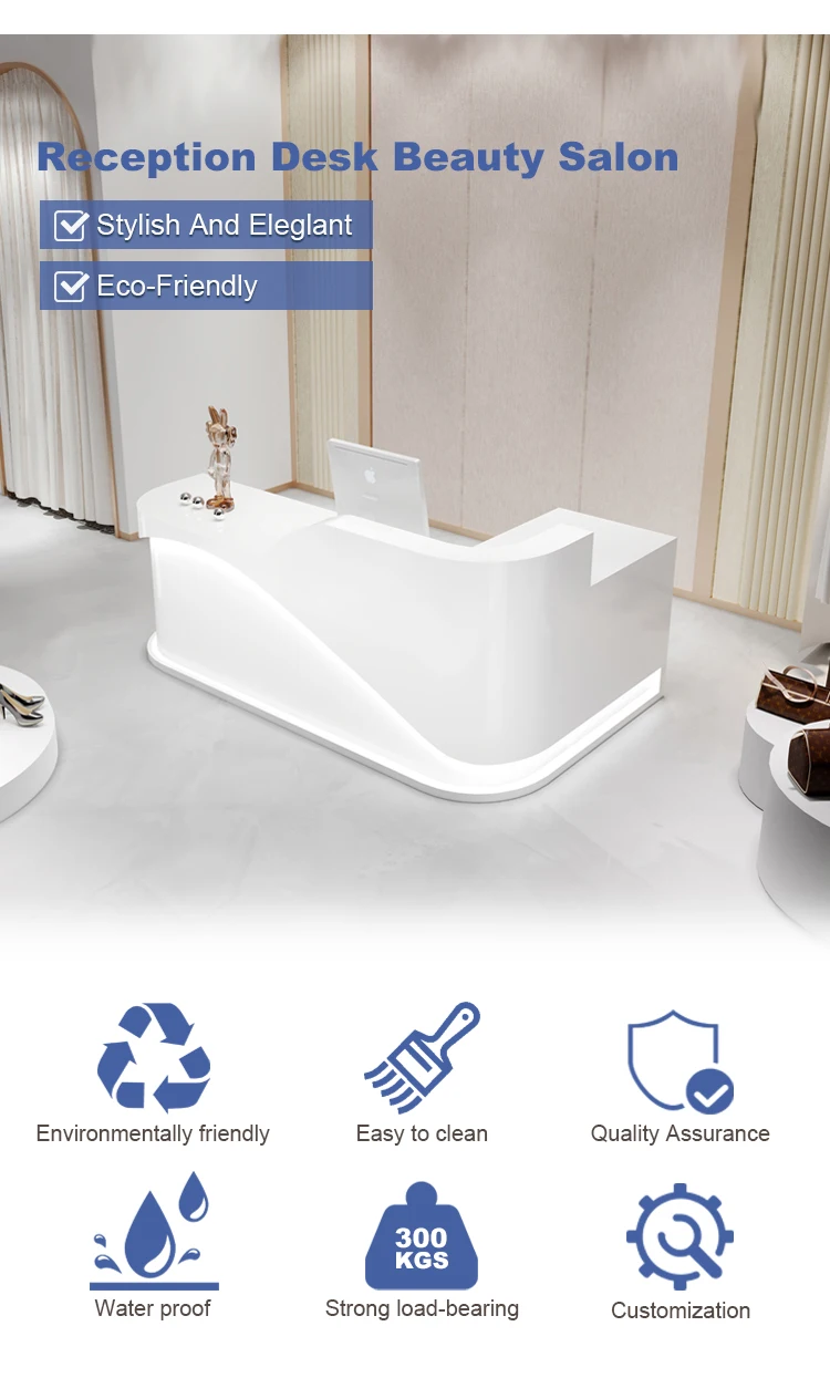 White Reception Desk Beauty Salon L Corner Curved Salon Furniture Small ...