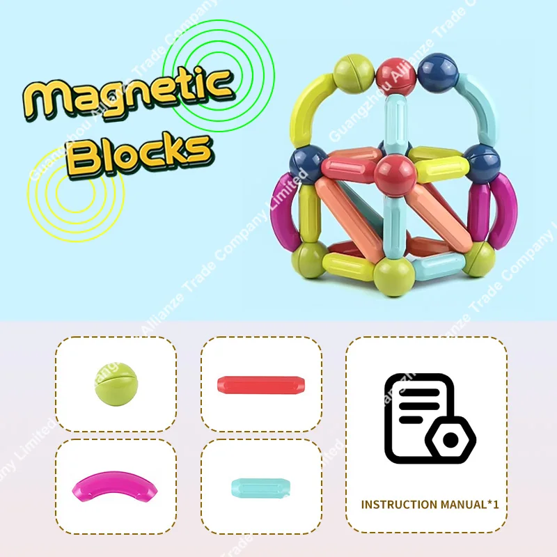 Classic Educational ABS Brick Set Kids Toy Magnetic Rod Early Learning ...