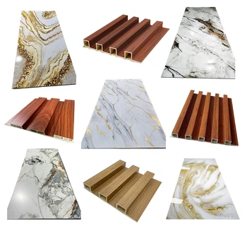 3d Interior Wooden Fluted Wpc Uv Decor Wall Panel Living Room Marble ...