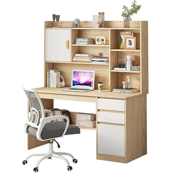 Modern Computer Desk With Integrated Bookshelf And Chair Simple Design ...
