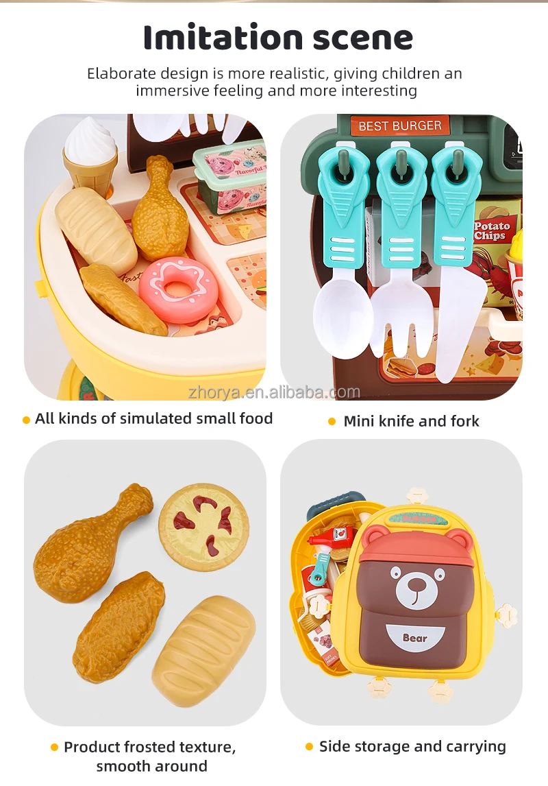Zhorya 2023 New Fast Food Kid Role Play Burger Shop Set 3 In 1 School ...