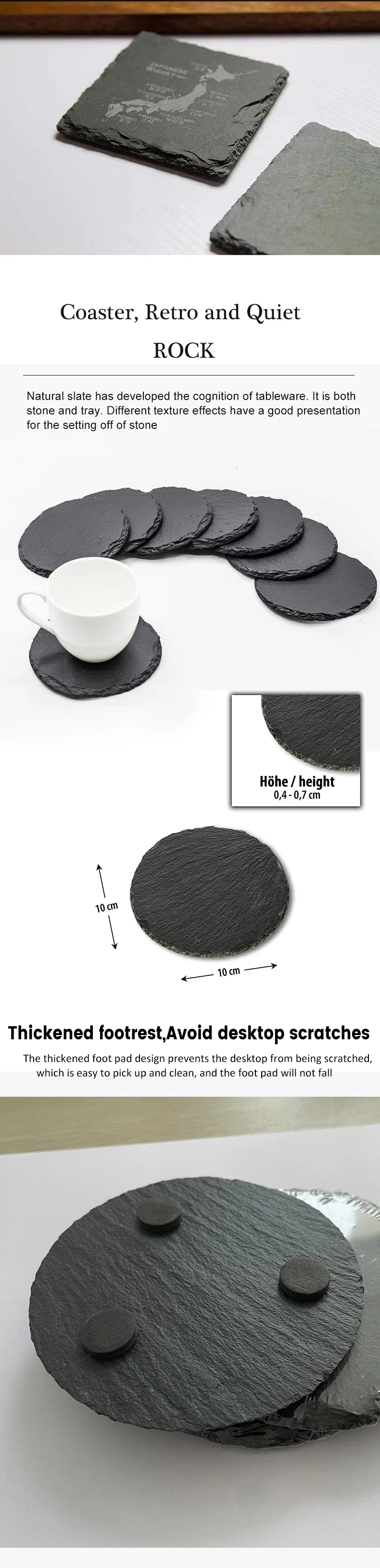 Factory Wholesale Hot Selling4inch 100 Blank Black Slate Coasters Round ...