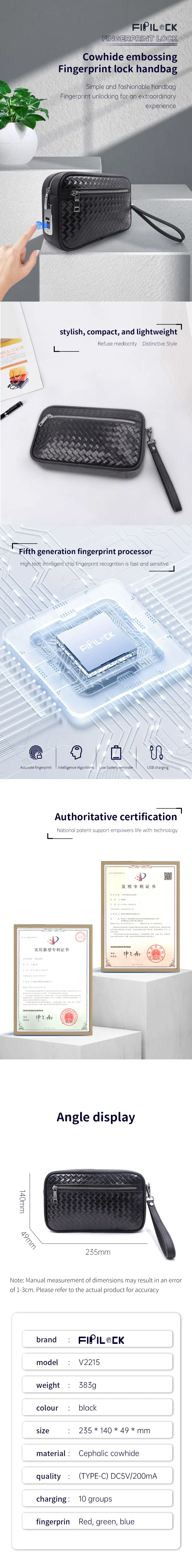 Smart Fingerprint Lock Men’s Business Clutch - Genuine Cowhide Leather ...