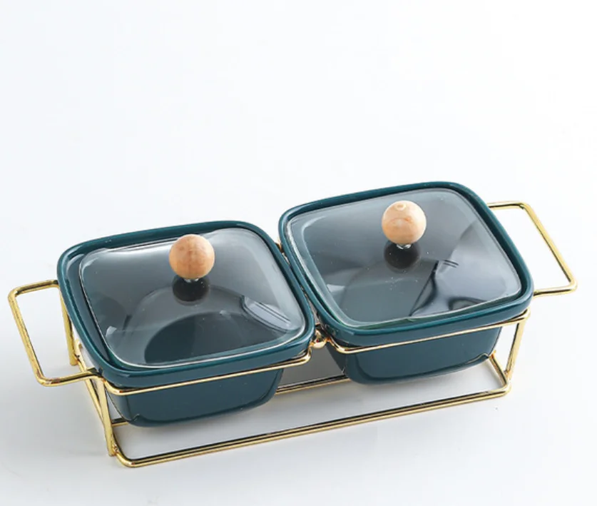 Metal Rack Ceramic Snack Box 6 Sets Advanced Table Bone China Snack ...