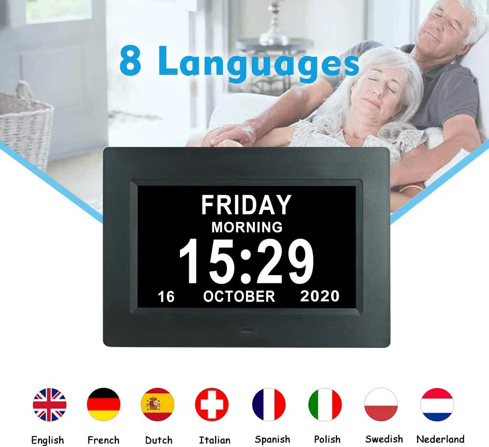 Extra Large Calendar Clocks With Week Date Time 12 Alarms Day Clock 10 ...