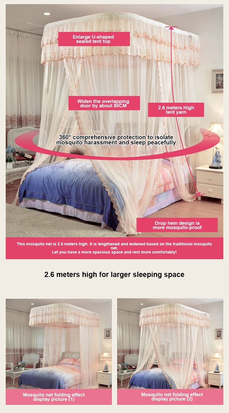 Wall-mounted Electric Track Mosquito Net Series Embroidery Lace 360 ...
