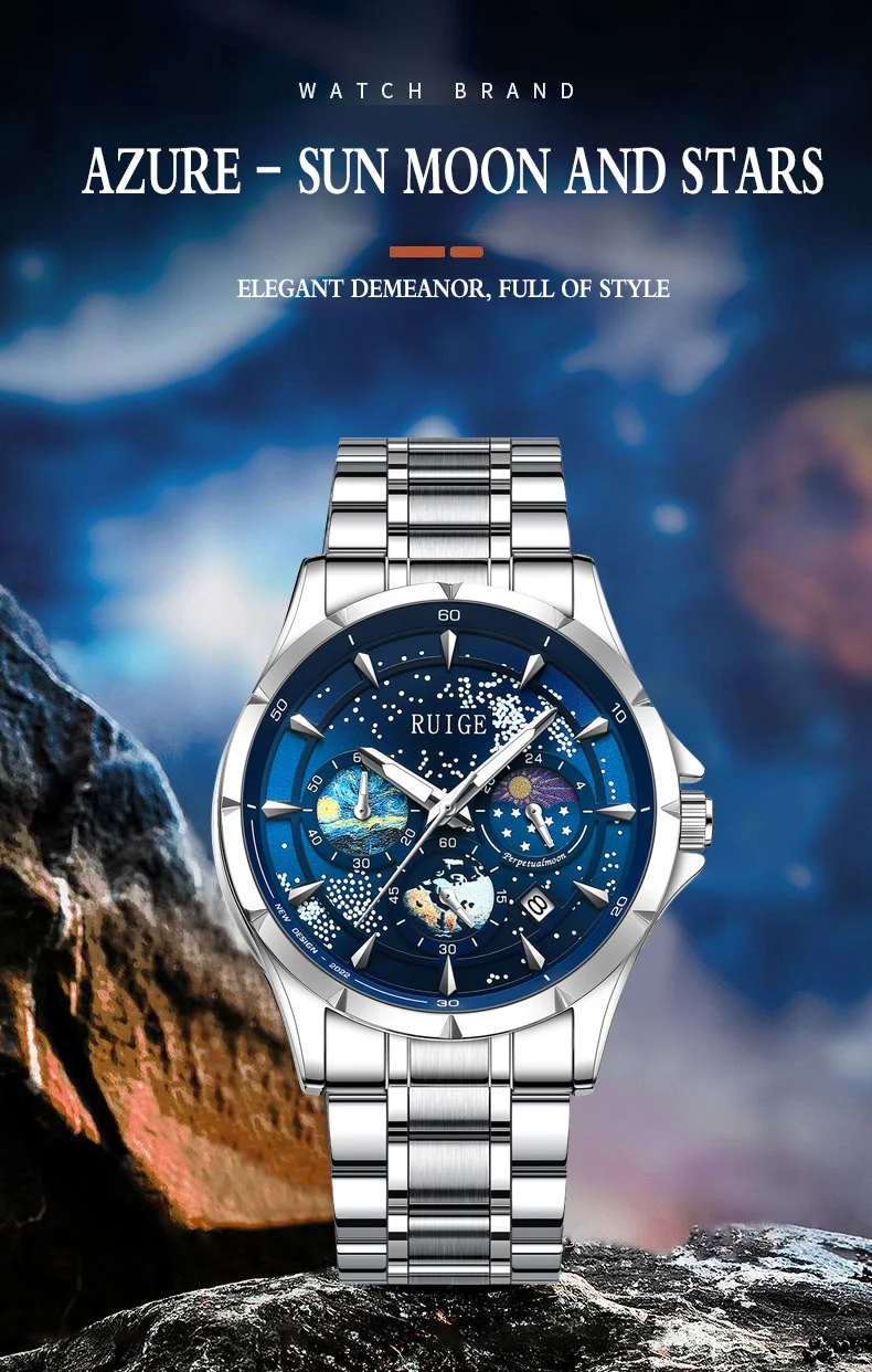 Ruige N3 Men's Original Brand Quartz Watch Waterproof Luminous Starry ...