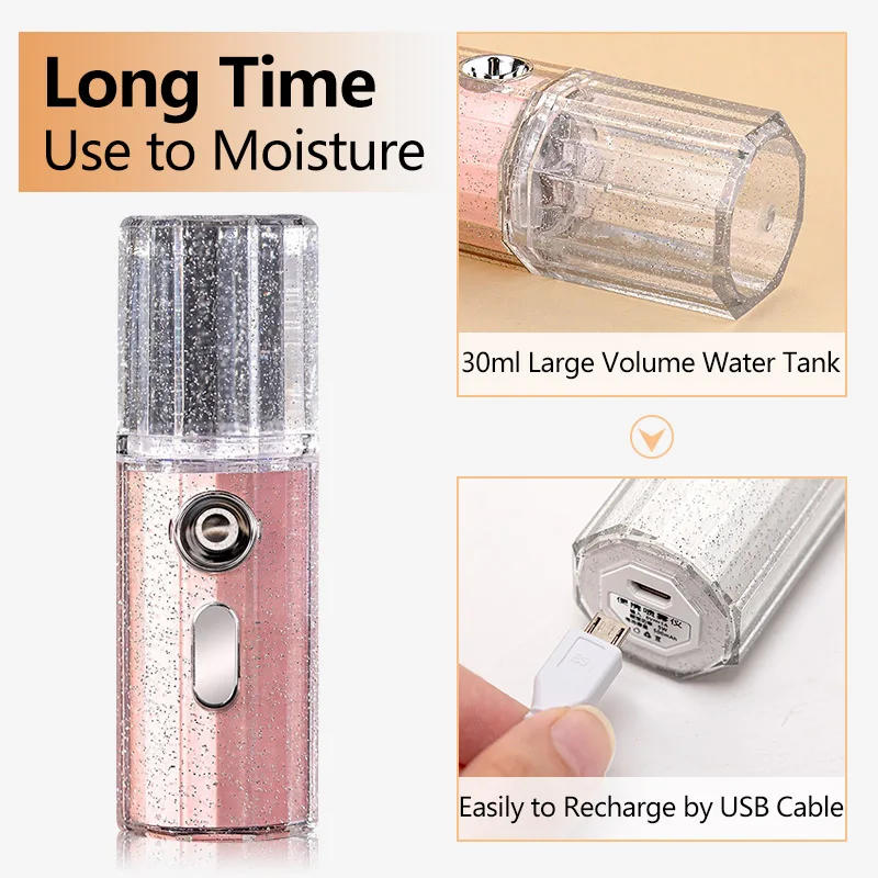 Crystal Portable Sprayer Nano Facial Mister 30 Ml Mini Face Humidifier ...