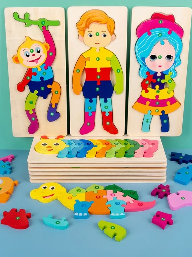 Wooden Animal Pattern Blocks Montessori Toys Fun Education Puzzle For ...