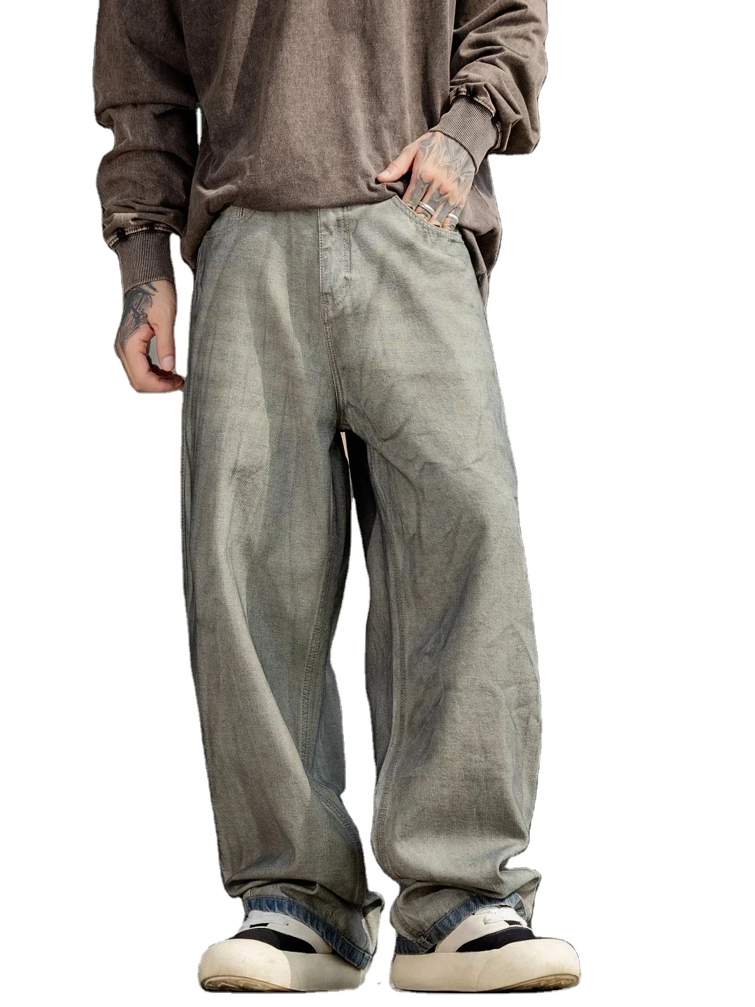 Inside-Out Reversed Denim Pants Heavy Washed & Distressed Relaxed ...