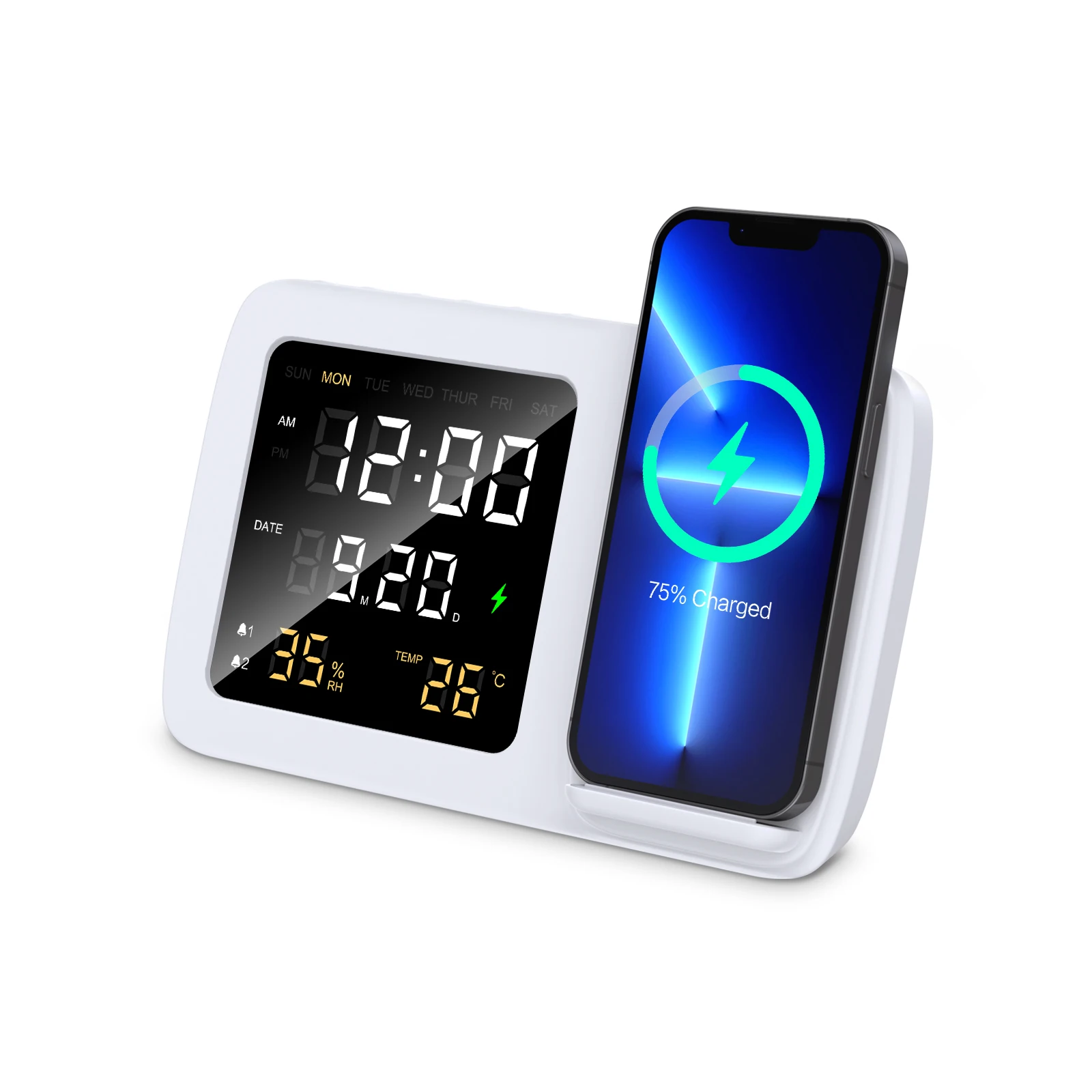 Digital Calendar Alarm Clock Fast Charging 15w Stand Holder With ...