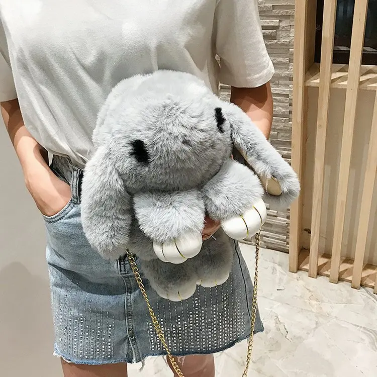 Cute Shaggy Kawaii Plush Bunny Rabbit Animal Shoulder Bag