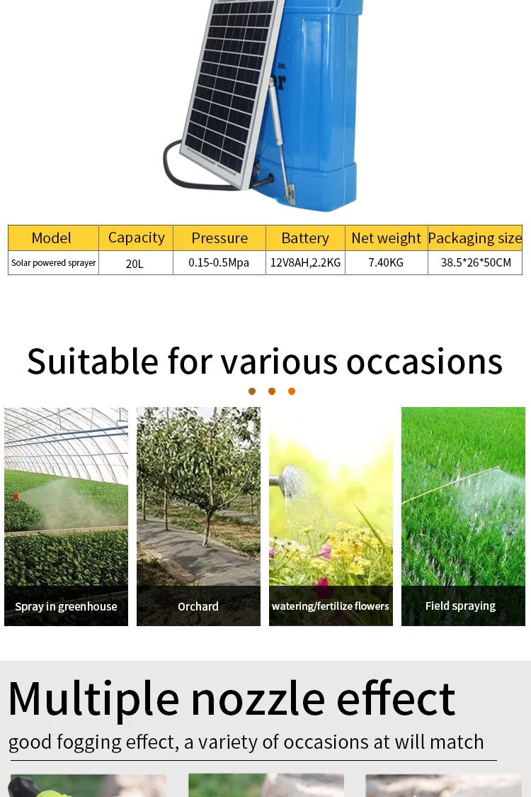 20l Capacity New Solar Powered Agricultural Sprayer 0.15-0.5mpa Strong ...