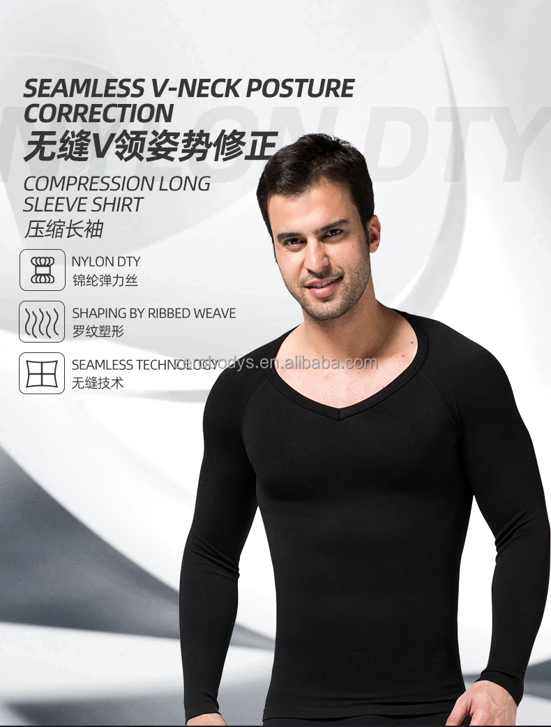 Meisu T021 Mens V-neck Chest Compression Shirt Body Shaper Abs ...