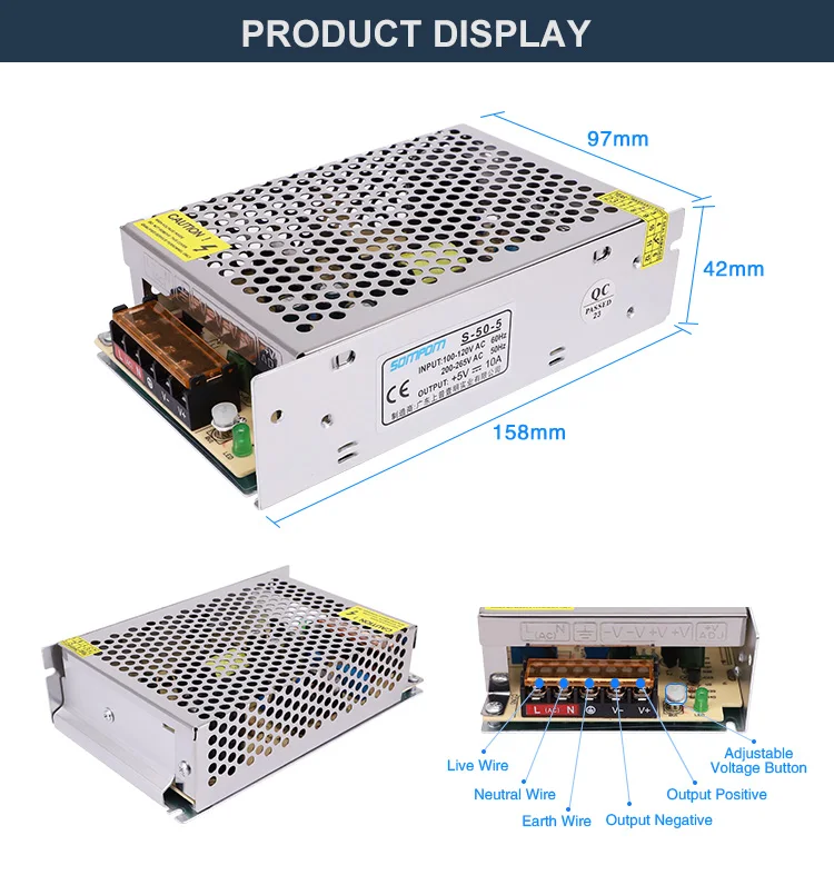 110v/220v Ac To 5v Dc Constant Voltage Power Supply 5v 10a Led Driver ...