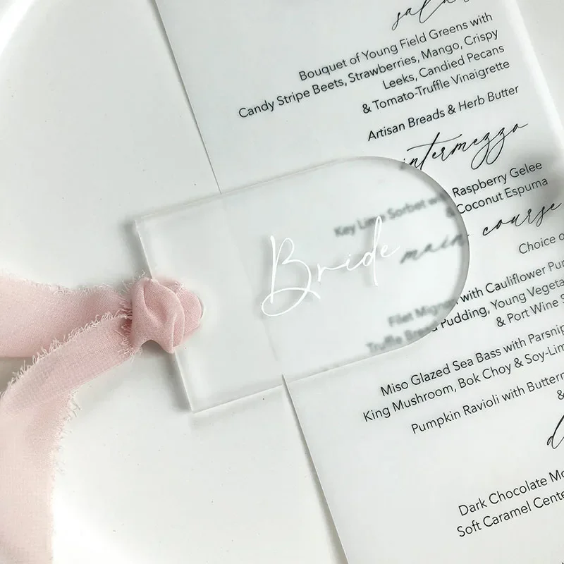Seat Label With Ribbon Wedding Place Card Frosted Acrylic Name Tag Arch ...