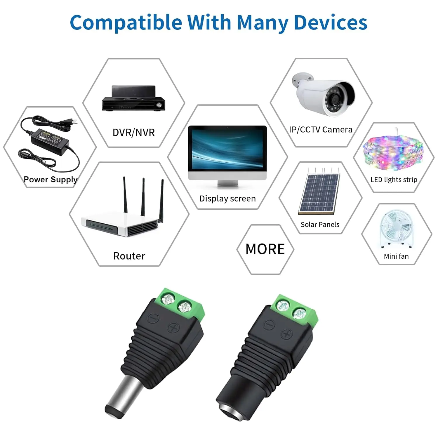 12V DC Power Connectors for CCTV Security Camera LED Strips