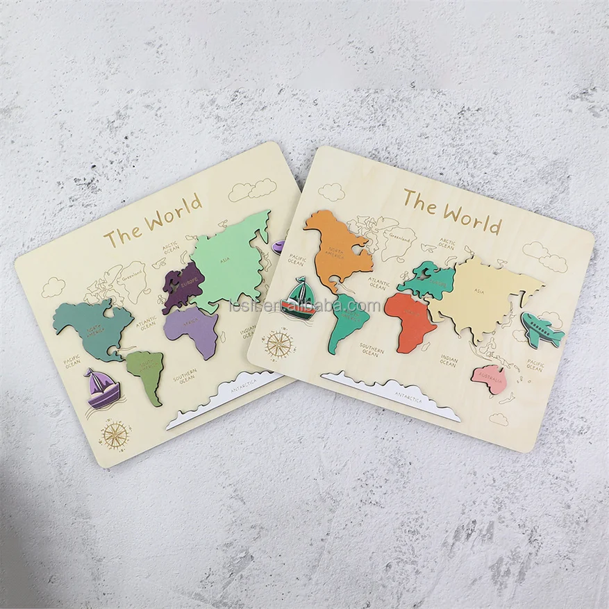 Kids Educational Puzzle Toys Wooden World Map Puzzle Toy Colorful Home ...