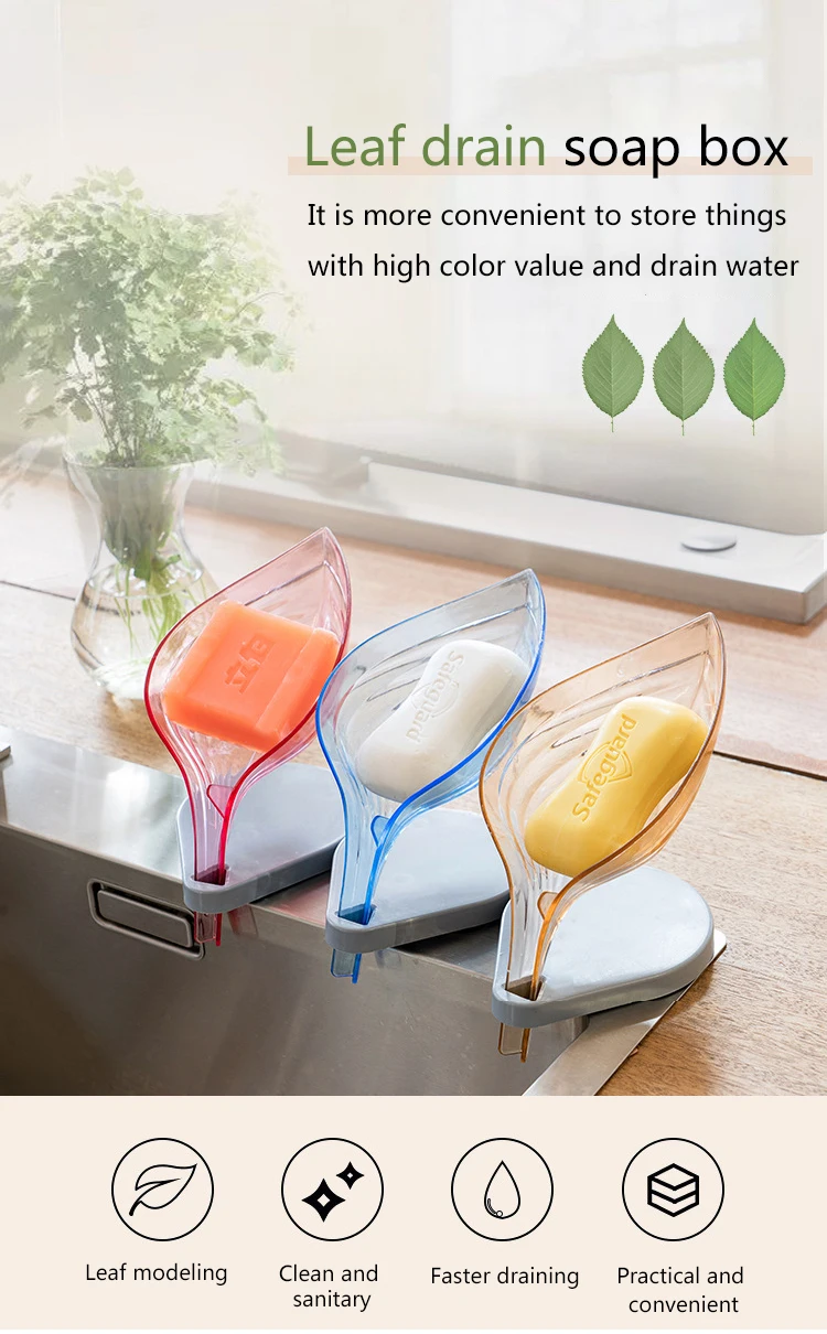 Leaf Shape Soap Holder Self Draining Soap Dish For Bar Soap Decorative ...