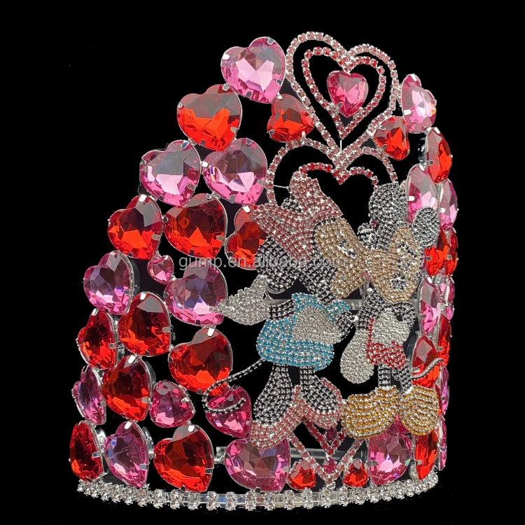 8" Customized Hearts Rhinestone Large Pageant Crowns Crystal Beauty ...