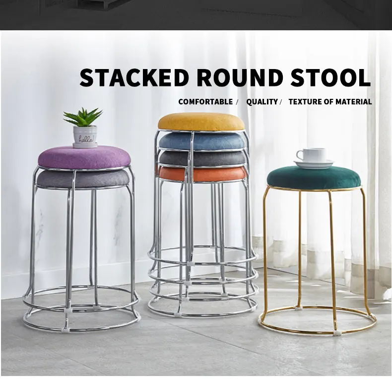 Round Wrought Iron Ottoman Stool Sponge Cushion Stackable Dressing ...